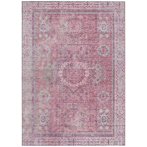 Bungalow Rose Machine Washable Indoor/Outdoor Xhevrie Pink Rug | Wayfair